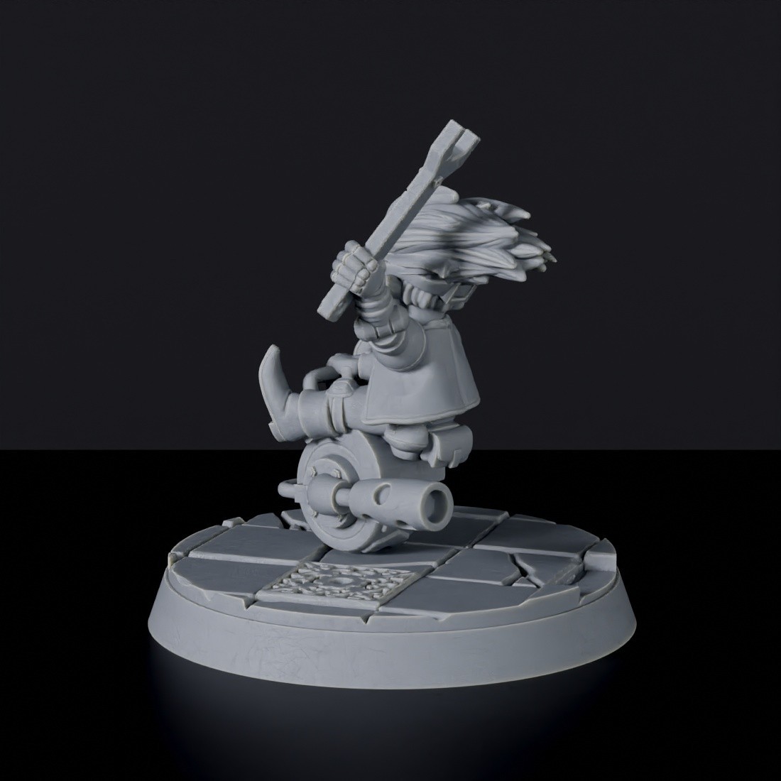 Zark on Wroomba - gnome with tool fantasy miniature - Tinkering Gnomes
