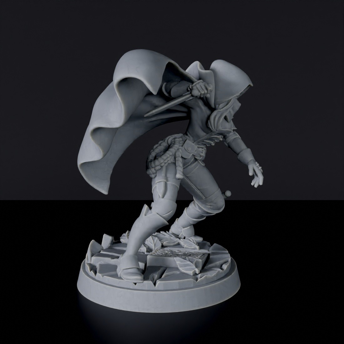 Human Female Rogue - thief with knife and cloak - Fantasy miniatures