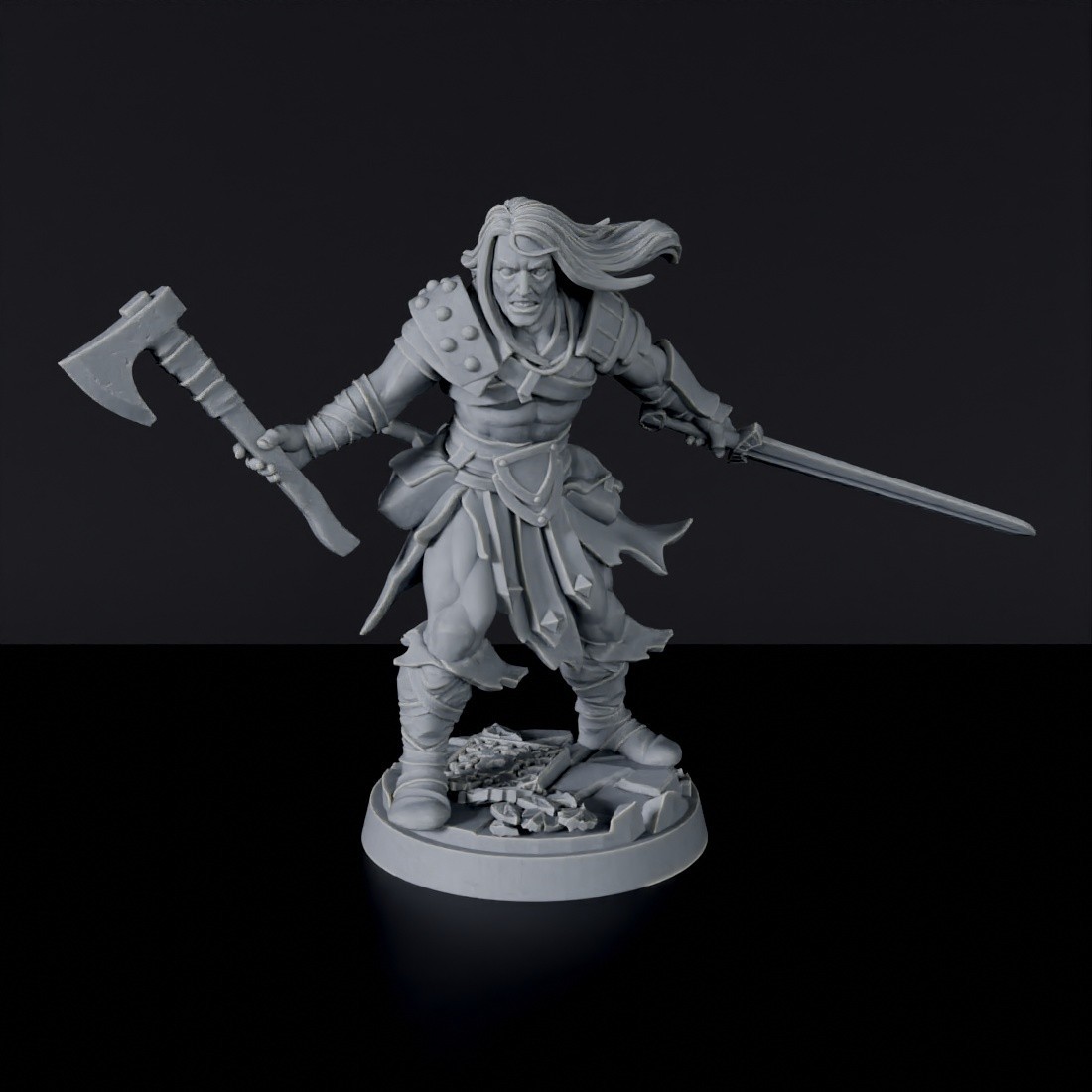 Human Male Fighter - warrior with sword and axe - Fantasy miniatures